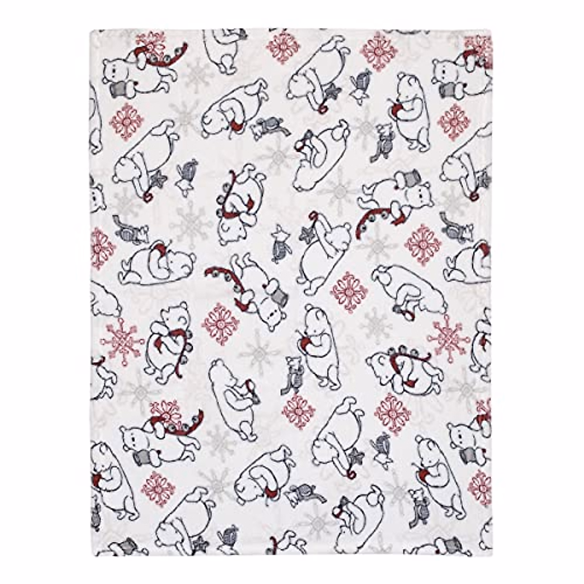 Disney Classic Winnie The Pooh White, Red, and Green Holiday Christmas Piglet, Snowflakes and Bells Super Soft Baby Blanket
