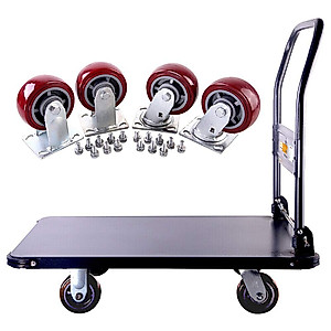 Portable Folding Handcart Flatbed Trolley Truck Trailer Small Trailer Heavy Duty Pure Steel Plate 6090 Weight About 500Kg Large Black Multi Function Folding Handcart