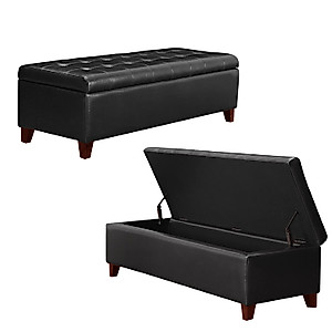 Joveco Storage Ottoman Bench- Faux Leather Tufted Bench Foot Rest (Black Midnight)