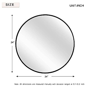 KIAYACI Round Wall Mirror Large Circle Mirrors for Bathroom Living Rooms -Aluminum Alloy Frame, Shatteproof Glass (Black, 24")