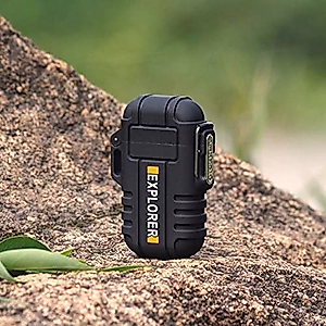 Pack of 2 Dual Arc Plasma Electric Rechargeable Flameless Lighter Waterproof Windproof for Camping, Hiking, Skiing, Outdoor Adventure (Black)