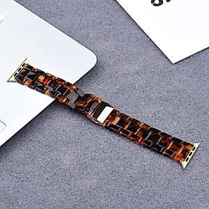 Wongeto Resin Strap Compatible with iWatch Band 38mm 40mm 41mm Apple Watch SE Series 8/7/6/5/4/3/2/1 Women Girl Men,Light Resin Waterproof Strap(Rose Gold+Tortoise 38/40/41mm)