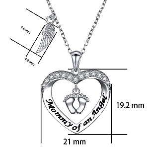 Mommy of an Angel Necklace Baby Angel Necklace Infant Child Foot Print Sterling Silver Memorial Jewelry Sympathy Gift for Women Mother Mom Silvery