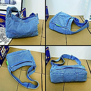 XACKWUERO Women Fashion Denim Casual Crossbody Bag Large Capacity Tote Bag Wide Strap Shoulder Bag for Shopping Working (Light Blue)