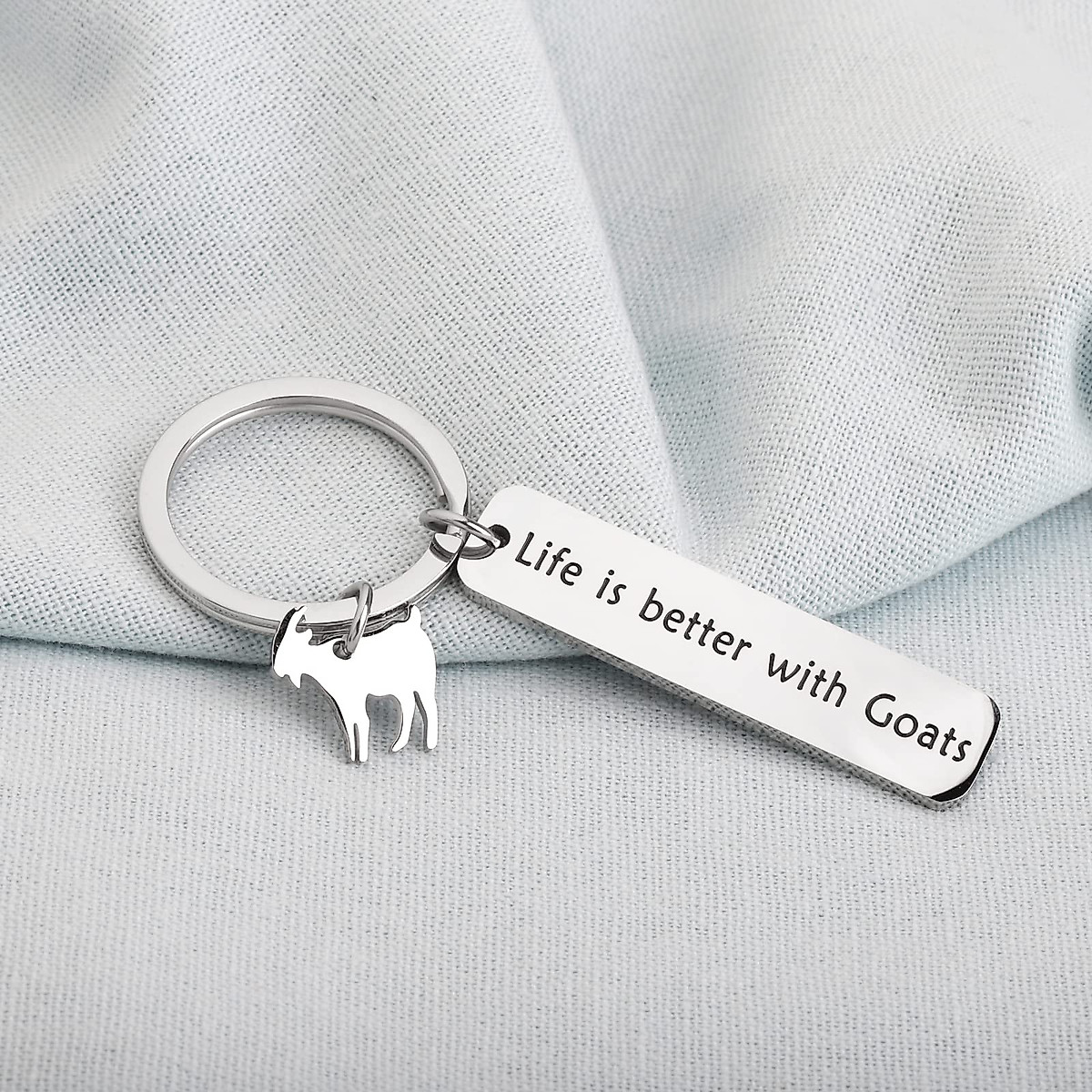 PENQI Goat Jewelry Goat Themed Gift Life is better with Goats Key Ring Funny Gift Farm Gift Farm Animal Lover Jewelry Goat Lover Gift (sliver)
