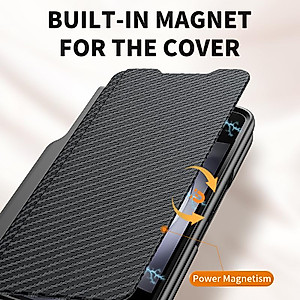 ioiFour Wallet Case for Samsung Galaxy Z Fold 5 with S Pen Holder and Kickstand, Artificial Leather Fully Wrapped Noble and Elegant Fully Protected Hard Case (Carbon Fiber Texture)