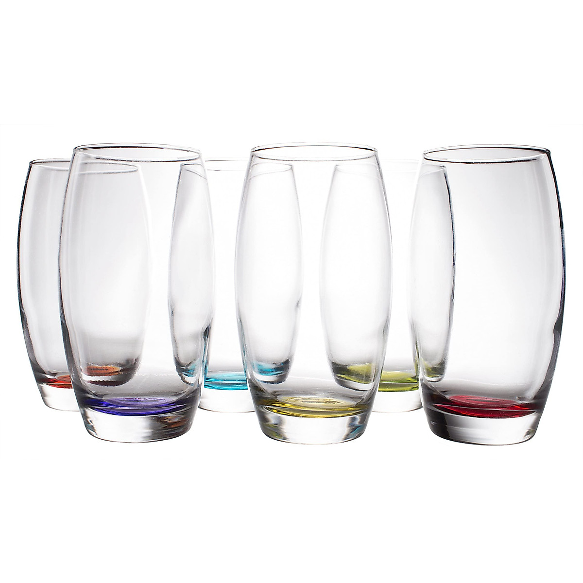 Red Co. Large 16 oz Multicolored Drinking Glass Set of 6 for Water, Beverage, Cocktail, Mixed Drinks