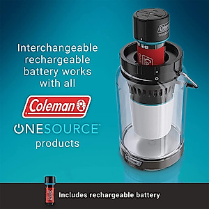 Coleman OneSource 600 Lumens Water Resistant LED Outdoor Camping Lantern w/Rechargeable Battery, USB Port for Devices, & Internal Flashlight (2 Pack)