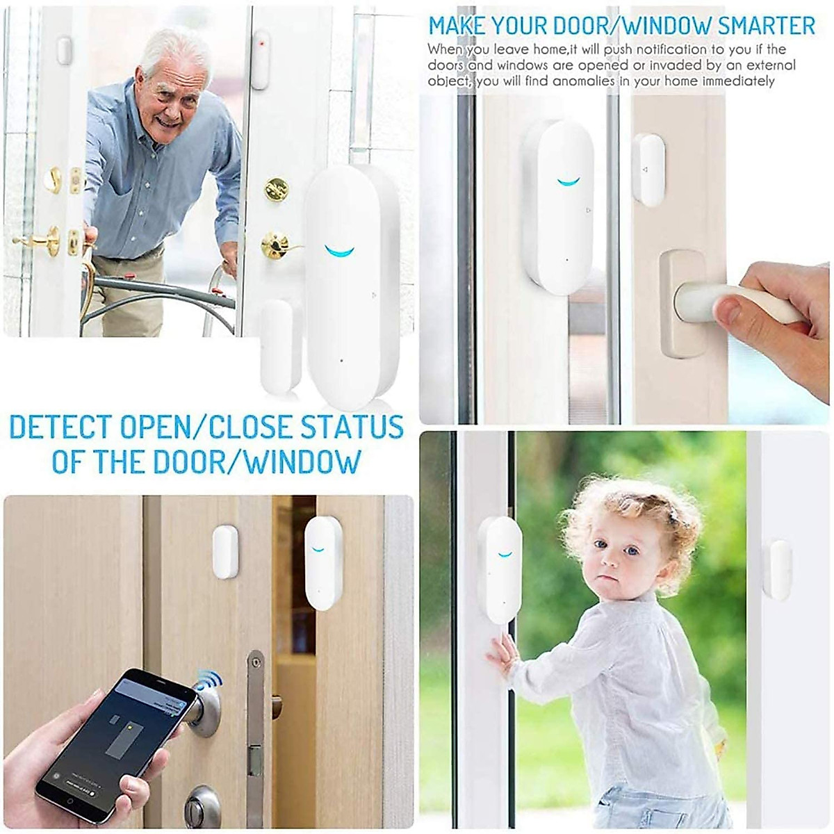 5 Pack WiFi Wireless Door Window Sensor,TUYA Smart Alarm with Free Notification APP Control Home Security Alarm System，Compatible with Alexa Google Assistant