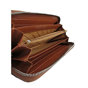 Pelgio Genuine Crocodile Backbone Skin Leather Zip Around Long Wallet (Tan Brown)