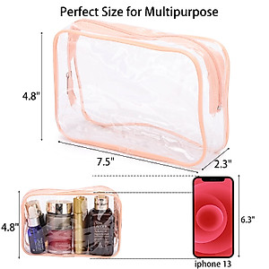 Tbestmax 10 Pcs Clear Cosmetic Bags Small Makeup Bags Portable Waterproof Travel Toiletry Bags Organizer Peach Pink, 7.5"x 4.8"x 2.3"