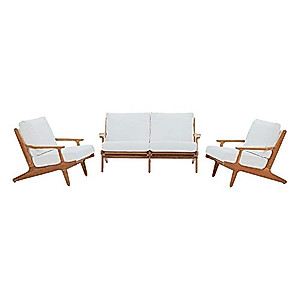 Modway EEI-3332-NAT-WHI-SET Saratoga 3 Piece Outdoor Patio Teak Set in Natural White