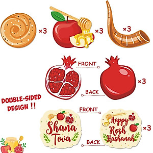 Yaaaaasss! 30PCS Jewish New Year Hanging Swirl Decorations Rosh Hashanah Greeting Shana Tova Hanging Decor Double-Sided Shofar Honey Apple Pomegranate Bread Jewish Holiest Day Celebration Supplies