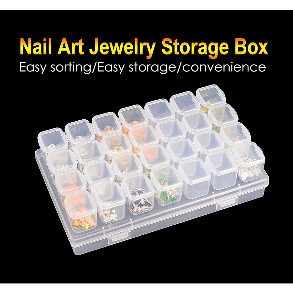 AKOAK 28-Compartment Transparent Plastic Storage Box, Separate Lid, Transparent Compartment, Nail Art Storage Box, Jewelry, Rhinestone, Beads, Screws, Organizer Container