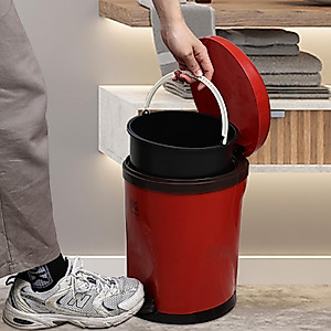 Tyminin 2.6 Gallon Bathroom Step Pedal Trash Can with Lid Soft Close, Medium Garbage Can with Removable Inner Bucket (Red)