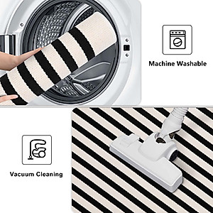 Collive Black and White Outdoor Rug,5x8ft Striped Outdoor Rug,Reversible Washable Patio Rugs,Cotton Hand Woven Indoor Area Rug Floor Carpet for Outdoor/Indoor