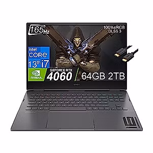 HP OMEN 16 Gaming Laptop (2023) 16.1" FHD 165Hz (Intel 16-Core i7-13700HX, 64G DDR5 RAM, 2TB SSD, RTX 4060 8GB) RGB Backlit, Thuderbolt 4, WiFi 6E, IST Cable, Win11 Home, Mica silver