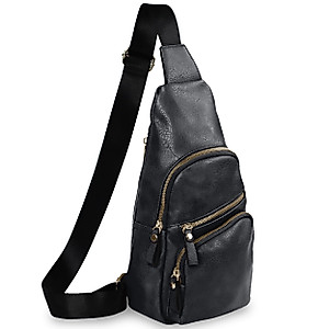 EMPERIA Faux Leather Small Sling Backpack Multipurpose Chest Bag Hiking Travel Daypack Rushsack Outdoor Black