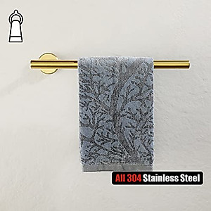 JQK Hand Towel Holder Towel Ring Gold, Thicken 0.8mm 304 Stainless Steel Bathroom Hand Towel Bar, 12 Inch Wall Mount Towel Rack Hanger, Brushed Gold, THH110L12-BG
