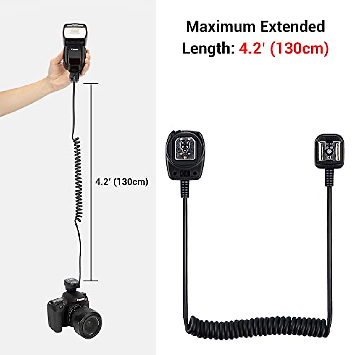 Flash TTL Cord JJC Off-Camera Flash Hot Shoe Cord for Canon R5 R6 RP R T8i T7 T7i T6 T6i T6s T5 T5i SL3 SL2 90D 80D 77D 6D Mark II 5D Mark IV M50 M6,etc Replaces Canon OC-E3 Cord -1.3m
