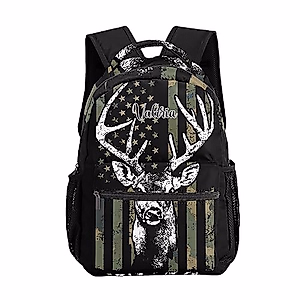 zaaprintblanket Personalized Custom American Flag Camo Antlers Deer Backpack Gifts for Unisex Adult Office Staff Travel Camper