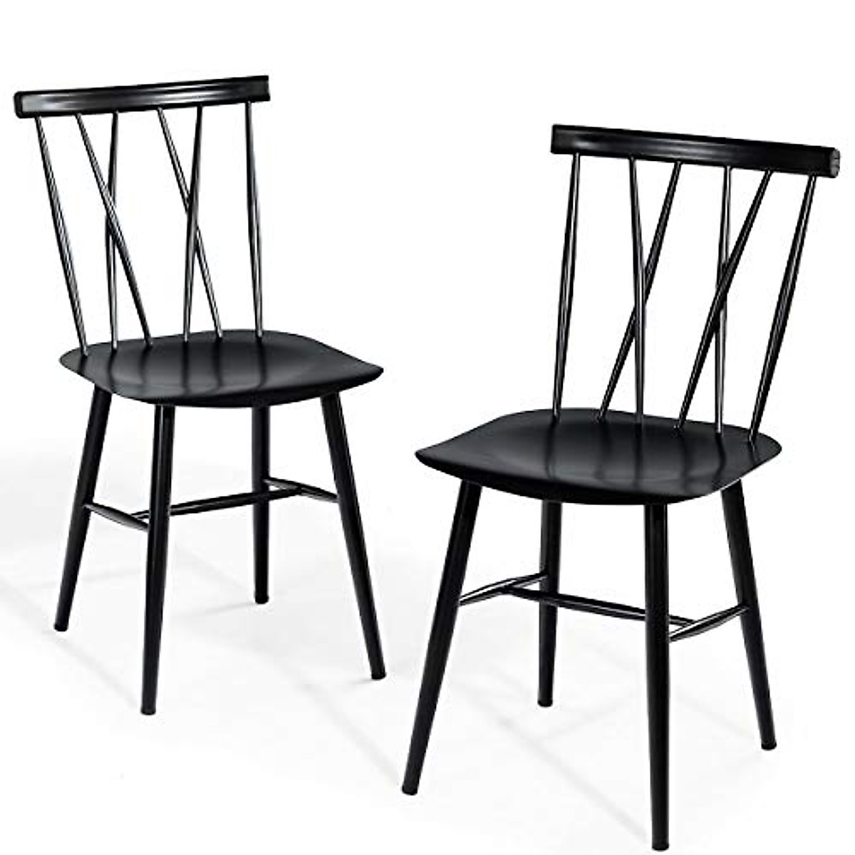 COSTWAY Dining Chair Set of 2, Farmhouse Windsor Chairs Dining Room Chairs with Spindle Back and Sturdy Metal Construction, Kitchen Side Chairs for Living Room Restaurant, Black (Height 17'')