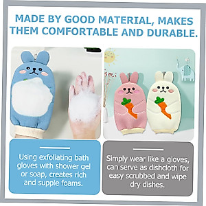 KOMBIUDA Exfoliating Gloves 2pcs Cartoon Bath Towel Loofah Hand Towel Plant Fibres Child Body Scrub Gloves