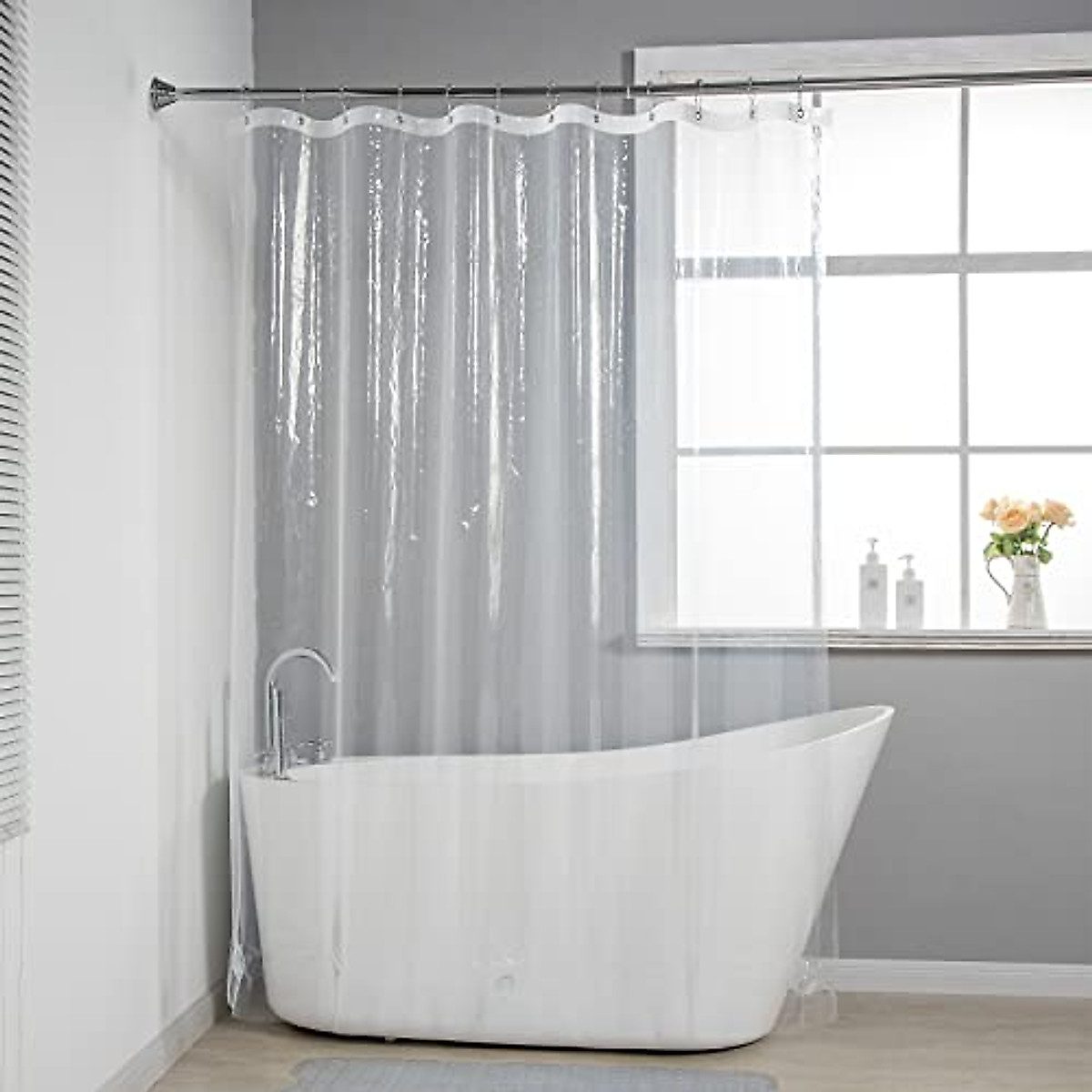 AmazerBath 2 Pack Clear Shower Curtain Liners, 72 x 72 Inches PEVA 3G Plastic Shower Curtains with Stones and 12 Grommet Holes, Extra Long Waterproof Lightweight Plastic Liners- Clear