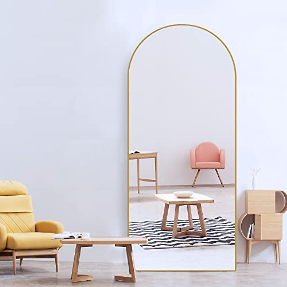 CISTEROMAN 65"x24" Full Length Mirror, Big Arched Mirror, Large Body Mirror, Floor Mirror with Stand, Hanging Wood Frame Dressing Mirror, Wall Mirror for Bedroom, Dressing Room, Living Room