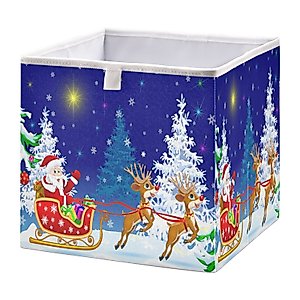 ALAZA Foldable Storage Bins, Christmas Santa Claus Deer Winter Forest Storage Boxes Decorative Basket for Bedroom Nursery Closet Toys Books