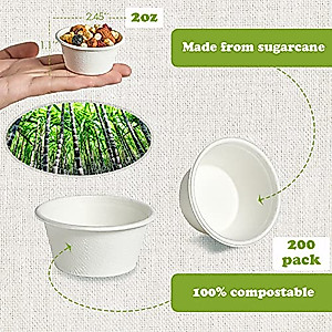 ECOLipak [200 Pack] 2 oz Compostable Portion Cups, 100% Biodegradable Souffle Cups, Disposable Paper Cups for Condiment Samples & Jello Shot