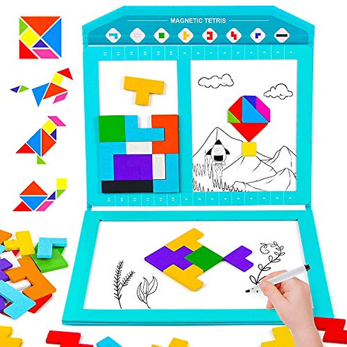 VATOS Puzzle Brain Teasers Magnetic Tangram Jigsaw Toys Magnet Drawing Board Intelligence Colorful 3D Russian Blocks Game STEM Educational Gift for Kids Boys Girl Age 3 4 5 6+ Year Old (47 Pcs)