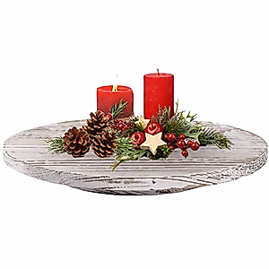 TOPZEA 13 Inch Wood Lazy Susan Turntable, Rotating Vintage Rustic Kitchen Turntable Tray for Pantry Cabinet Table Counter Top, White