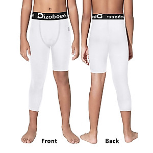 Dizoboee Youth Boys Compression Pants One Leg Short Leggings for Sports Kids Basketball Tights 2 Pack, White+Black (Left Short) S