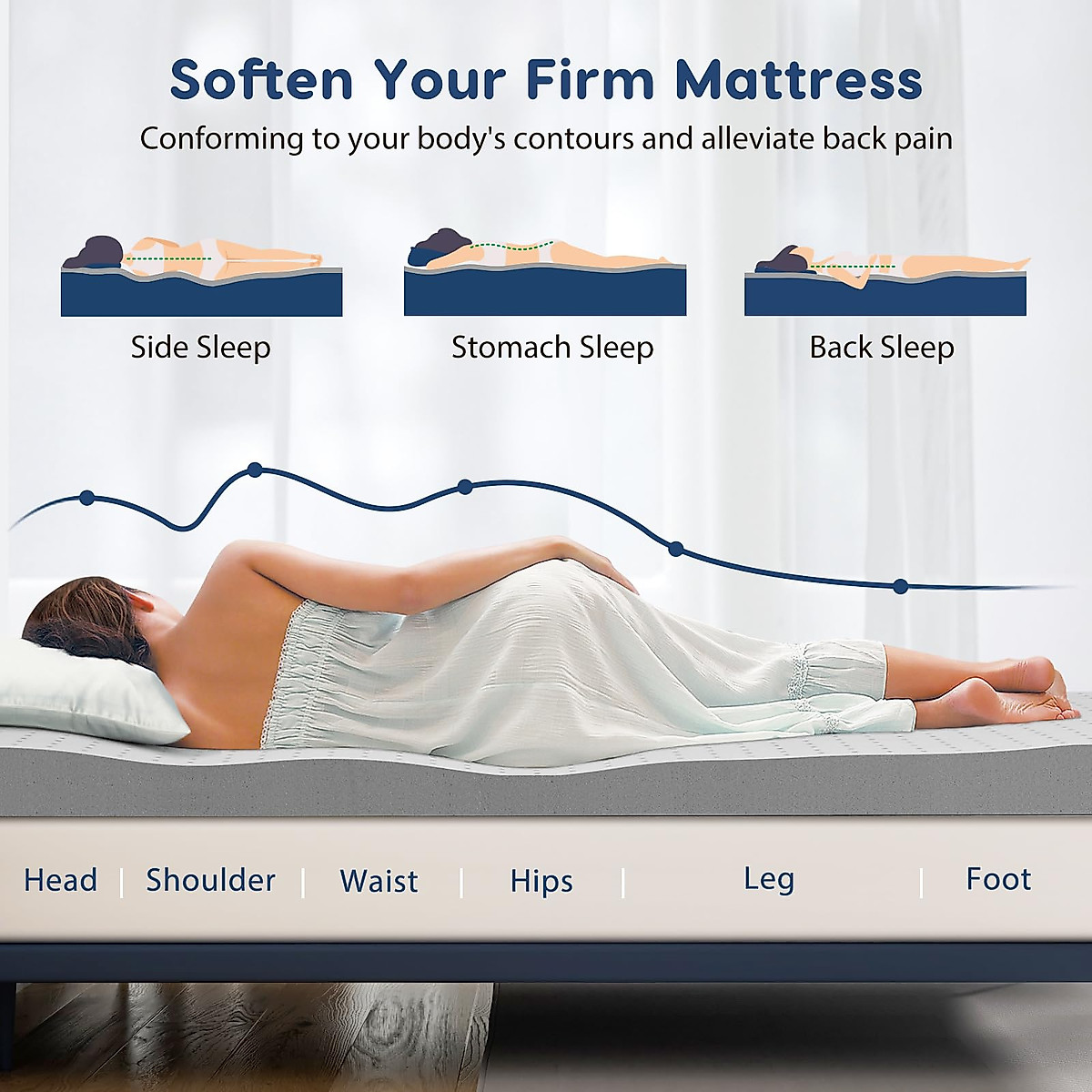 3 Inch Mattress Topper Queen,Gel Memory Foam Mattress Topper Bed Topper for Soft & Cooling Sleep and Pressure Relieve, for Side Sleeper, CertiPUR-US Certified，Bed Ventilated Design with Bed Topper