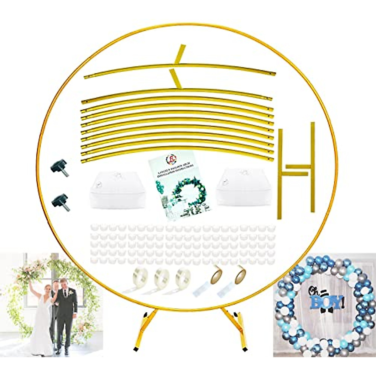 LANGXUN 7.2ft Large Size Golde Metal Round Balloon Arch kit, for Birthday Party Decoration, Wedding Decoration, Graduation and Baby Shower Photo Background, Christmas Decorations