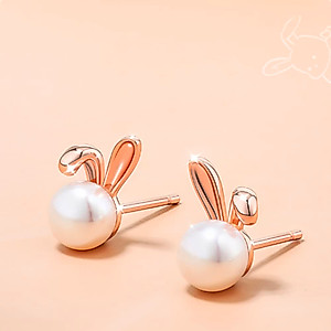 B&D Easter Day Gifts for Girl Easter Bunny Pearl Earrings Easter Rabbit Present Rabbit Studs for Women Girls Bunny Pearl Earring (Gold)