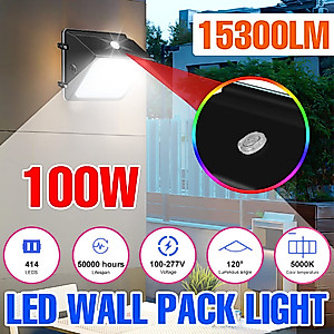 100W Dusk to Dawn Exterior Wall Pack LED Light 15300LM,800W HPS/HID Equivalent,110V Commercial Lighting 5000K Daylight ,IP65 Waterproof Light Sense,Industrial Outdoor Wall Lamp for Alleyways Doorway