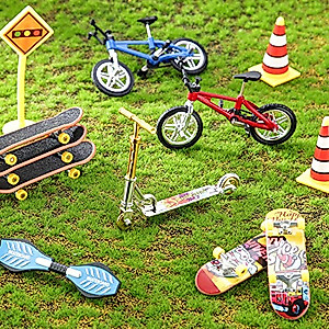Sumind 18 Pieces Mini Finger Toys Set Includes Finger Skateboards, Finger Bikes, Mini Scooters and Matched Wheels and Tools Accessories Fingertip Movement Educational Toys for Kids Gifts Party Favors