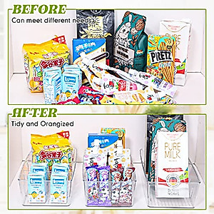 12 Pcs Food Storage Organizer Bins Acrylic Snack Organizer for Pantry Clear Bins with 3 Removable Dividers Refrigerator Organizer Bins Stackable Storage Bins Containers for Kitchen Fridge Cabinet