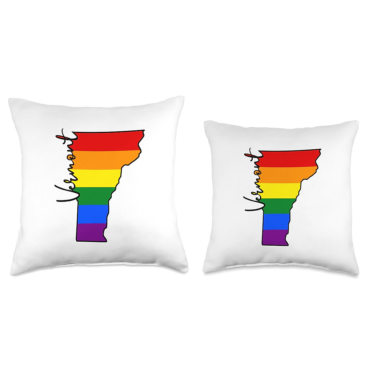 Vermont Map USA State Rainbow Pride Flag Map USA State Vermont Rainbow Flag Pride Month Throw Pillow, 16x16, Multicolor