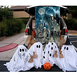 Generic Halloween Door Cover Decorations Scary Skeleton Theme Door Backdrop Halloween Photo Props Halloween Party Front Door Decorations Banner (6x3（180cmx90cm）)