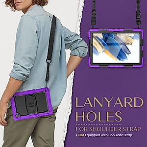 Case for Samsung Galaxy Tab A8 10.5-Inch 2022 (SM-X200/X205/X207), Military Grade Shockproof Rugged Silicone Protective Case with Kickstand, Shoulder Strap,Purple
