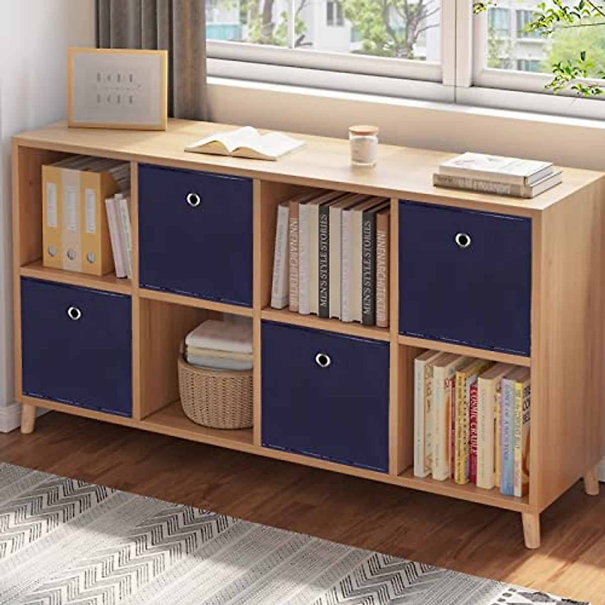 DABEACT Fabric Cubes Storage Containers ,11 Inch Cloth Storage Cube Foldable Storage Bins Cubes Organizer Baskets with Dual Handles for Shelf Closet Set of 3,(Navy Blue)