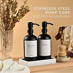 MaisoNovo Soap Dispenser 3-Piece Set | 16.9oz Black Bottles with Black Stainless Steel Pumps
