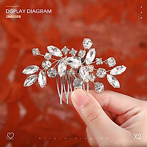 2 Pcs Bridal Wedding Hair Comb Rhinestone Silver Bridal Side Comb Opal Crystal Hair Piece Hair Accessories for Women and Girls