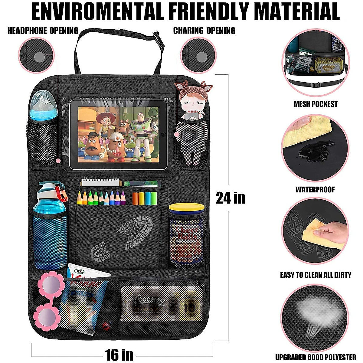 DevSatya Backseat Car Organizer Kick Mats back seat storage bag and 9 Storage Pockets, Travel Accessories for Kids,Toddlers(2 Pack)…