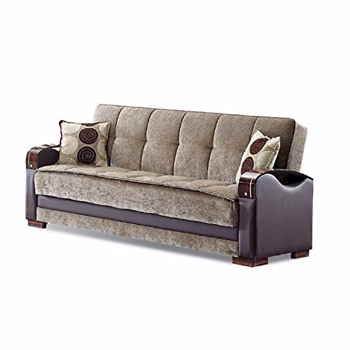 BEYAN Rochester Collection Convertible Folding Sofa Sleeper Bed with Storage Space, Includes 2 Pillows, Brown