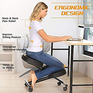 BATHWA Ergonomic Kneeling Chair, Posture Corrective Chair, Angled Kneeling Chair, Adjustable Stool with Moulded Foam Cushion and Caster for Home & Office