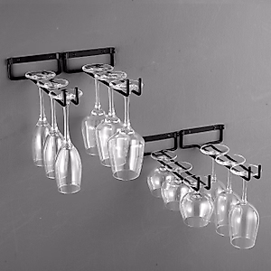 Black goblet holder wine glass holder wall-mounted wine glass storage rack for cabinet kitchen or bar 4-piece set (not including wine glasses (black)